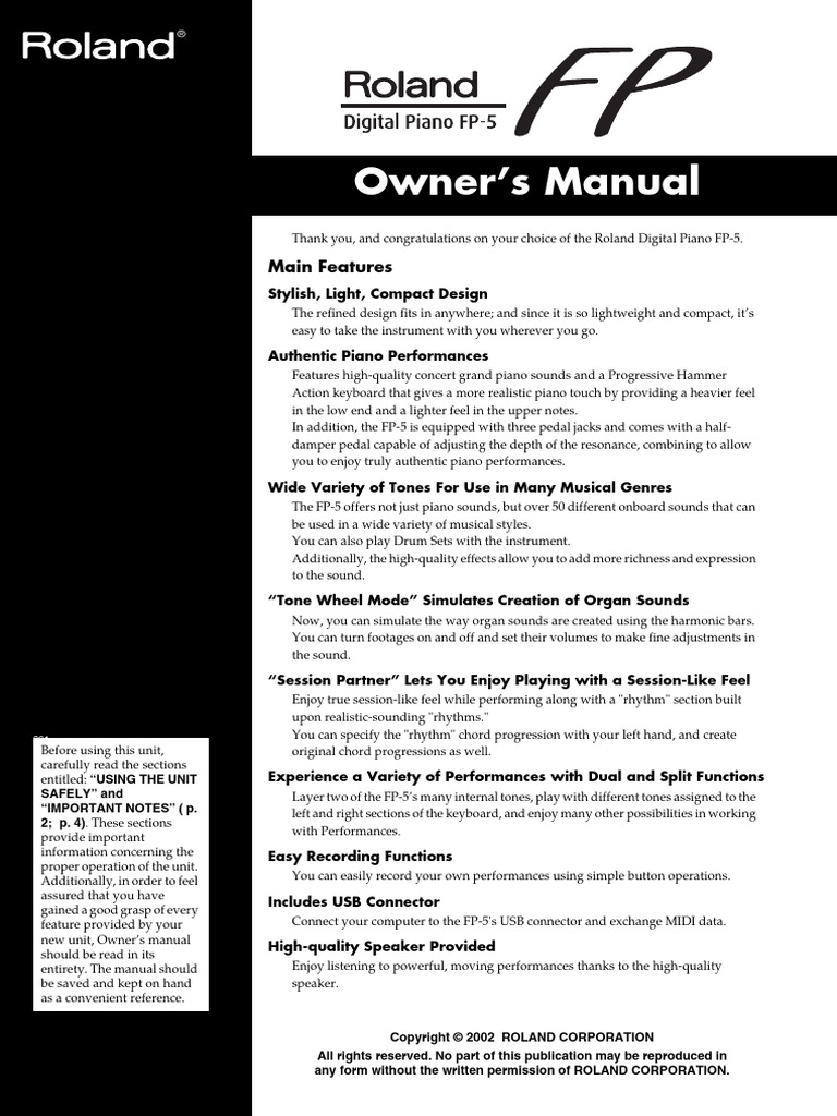 Manual Roland FP-5 | PDF | Piano | Electromagnetic Interference