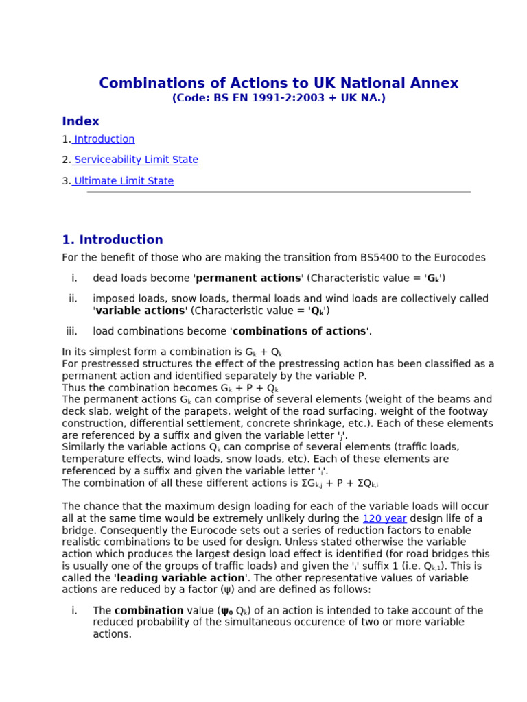 Notes On Combinations of Actions To UK National Annex | PDF | Fracture ...