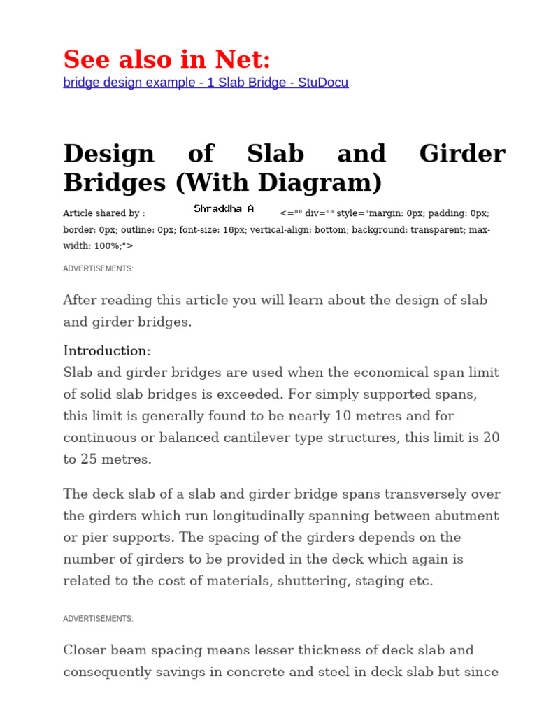 Notes On Design of Slab and Girder Bridges | PDF | Bridge | Beam ...