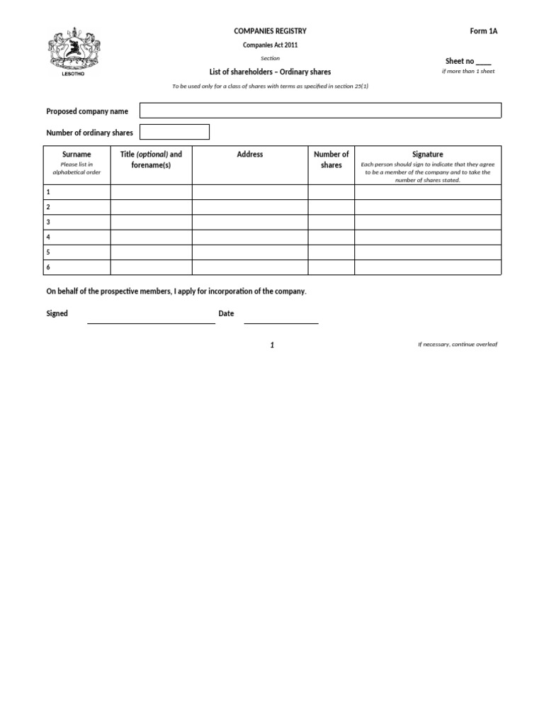 Form 01A Ordinary Shareholders | PDF