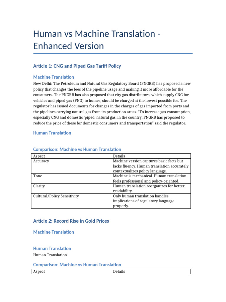 Human Vs Machine Translation Enhanced | PDF | Translations | Natural Gas