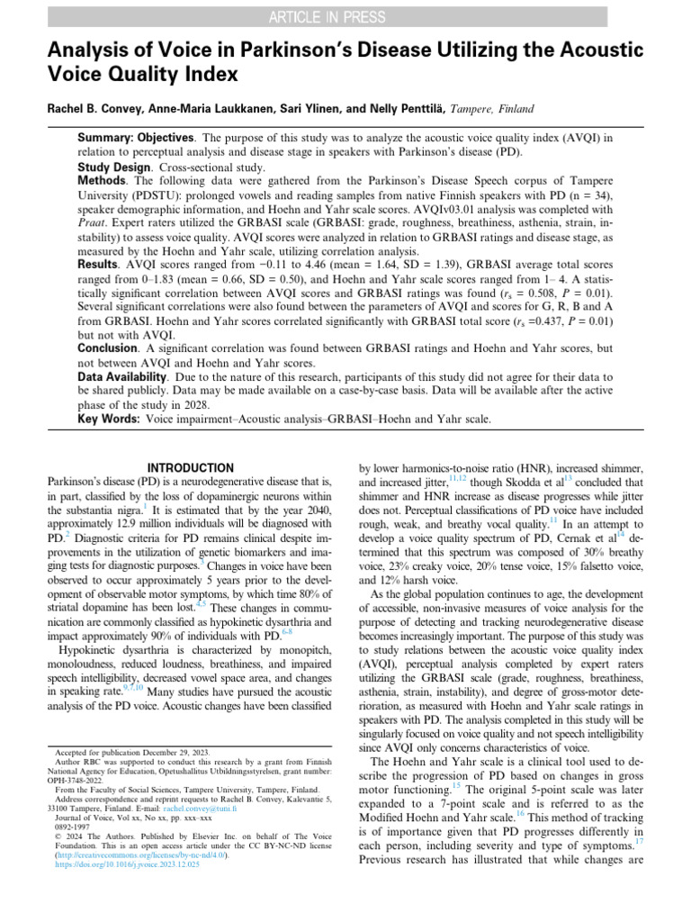 Parkinson Detection AVQI | PDF | Statistics | Human Voice