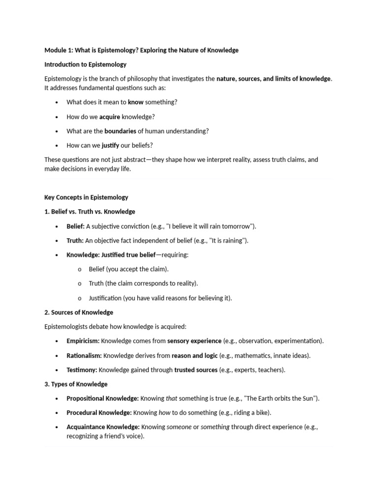 The Quest For Truth (Epistemology) | PDF | Epistemology | Knowledge