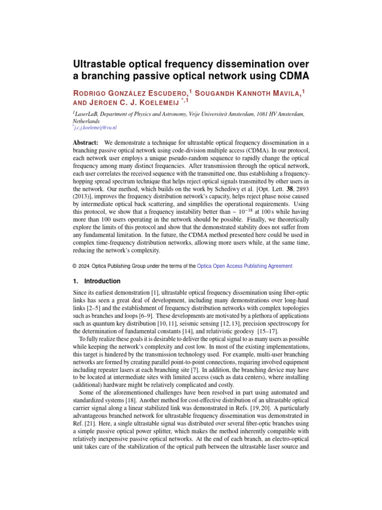 Ultrastable Optical Frequency CDMA Network | PDF | Fiber Optic ...
