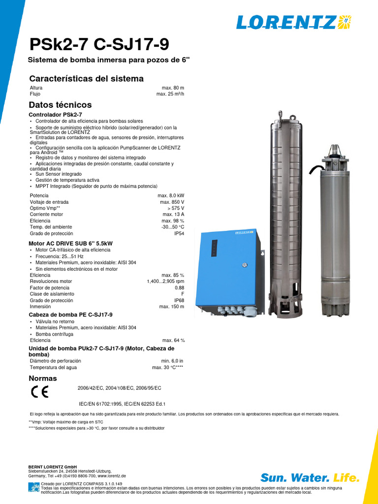 Ficha Técnica Lorentz PSk2 7 C SJ17 9 | PDF | Cantidades fisicas ...
