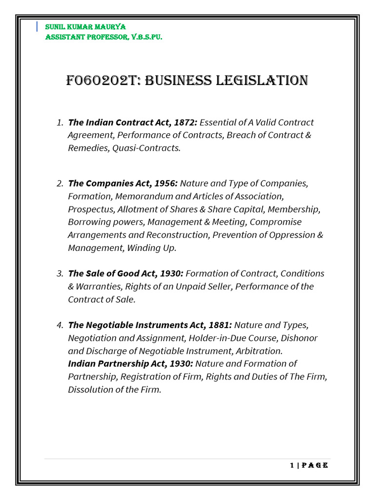 F060202T - Business Legislation UNIT-1 & UNIT-2 | PDF | Preferred Stock ...