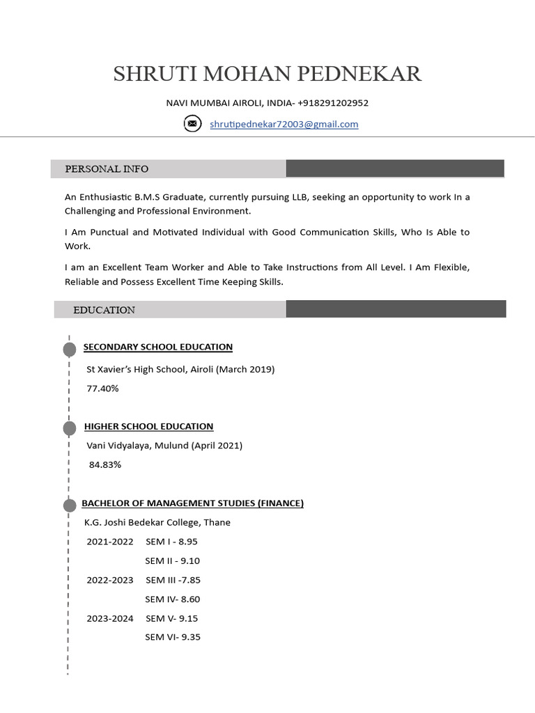 Shruti Mohan Pednekar Cv.-1 | PDF
