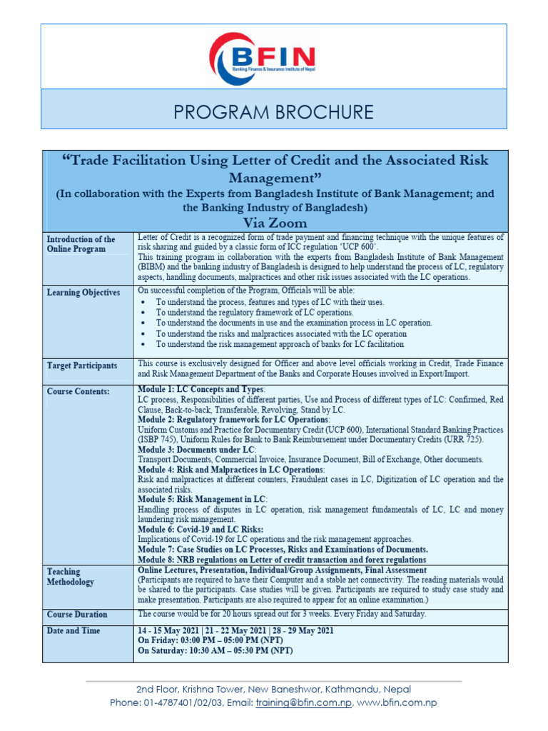 BFIN 1619768398program Brochure - LC | PDF | Letter Of Credit | Service Industries