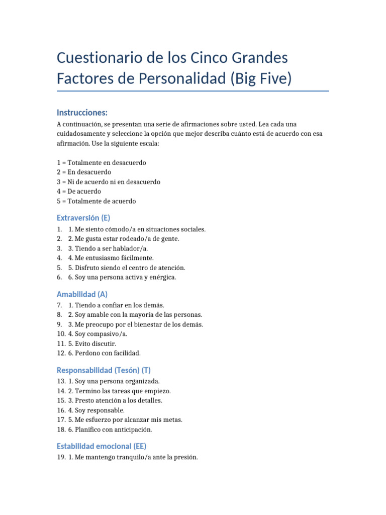 Big_Five_Test_Adaptado | PDF