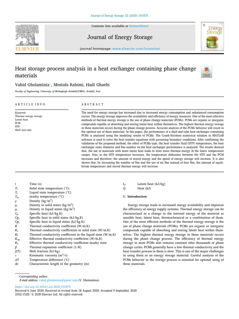 Heat Storage Process Analysis in A Heat Exchanger Containing Phase ...