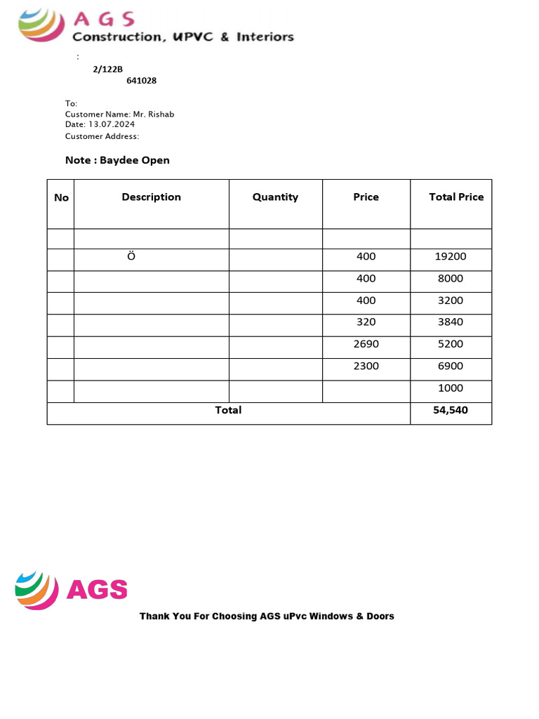 Quotation For MR - Rishab | PDF