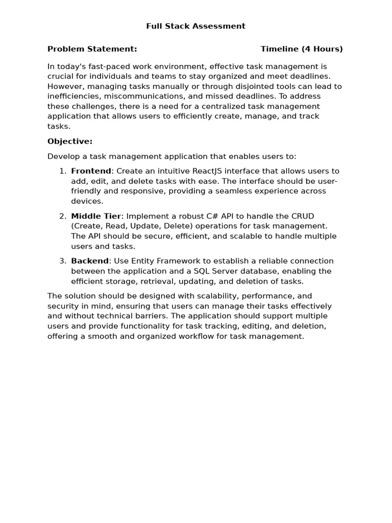 Full Stack Assessment-Set 1 | PDF