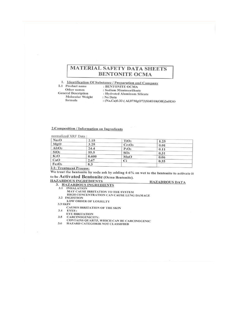 Bentonite MSDS | PDF