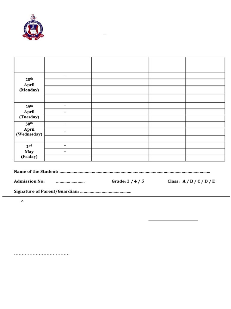 Gr 3,4,5 - Time Table - First Term 2025 | PDF