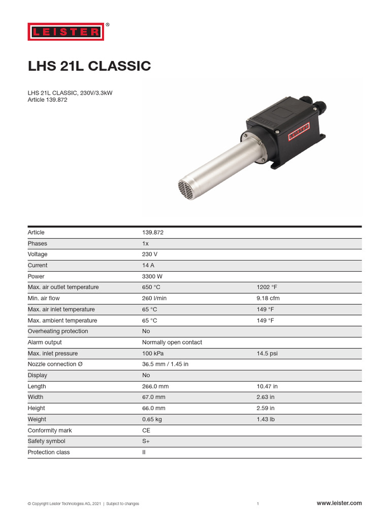 LHS 21L Classic Specifications | PDF