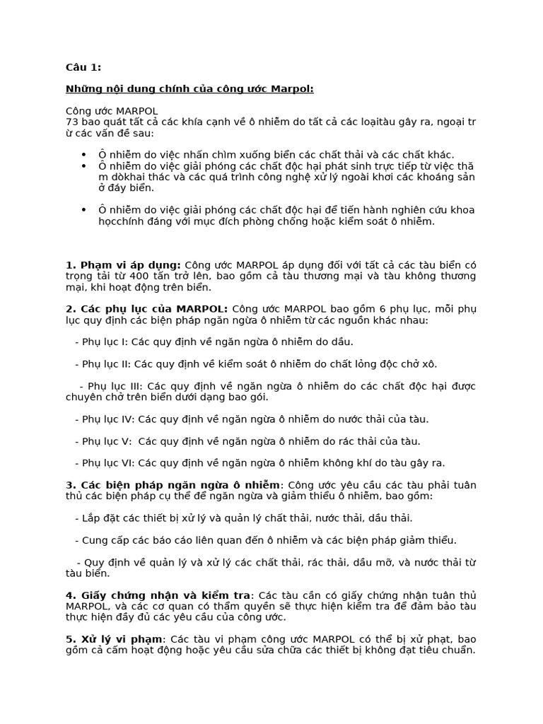 Nội Dung Chính Marpol, Solas (Khải) | PDF