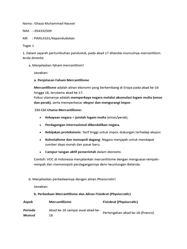 Mercantilisme vs Fisiokrat: Analisis Ekonomi | PDF