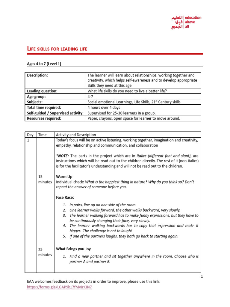 Week 1 - Life Skills For Leading Life | PDF | Learning | Storytelling