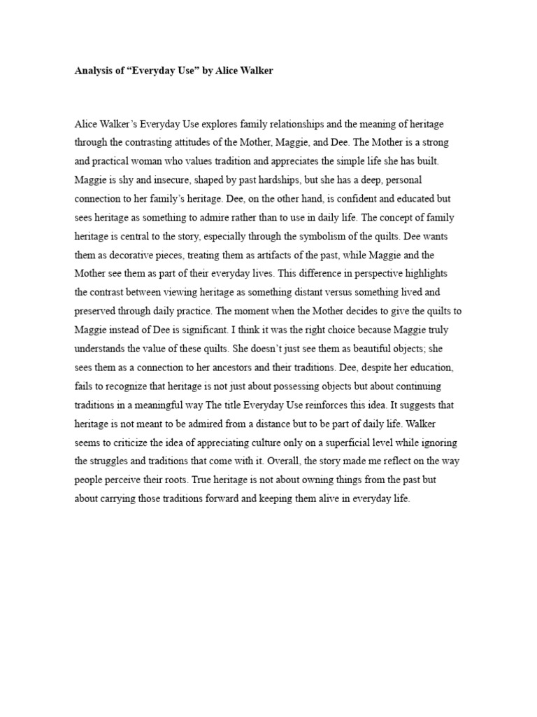 Task 6 Everyday Use Reading Analysis (Individual Task) | PDF