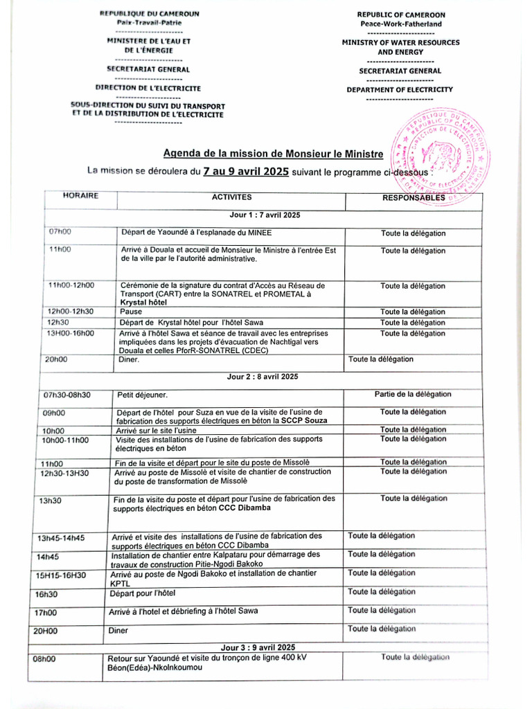 Agenda Mission MINEE 7 Au 9 Avril 2025 | PDF