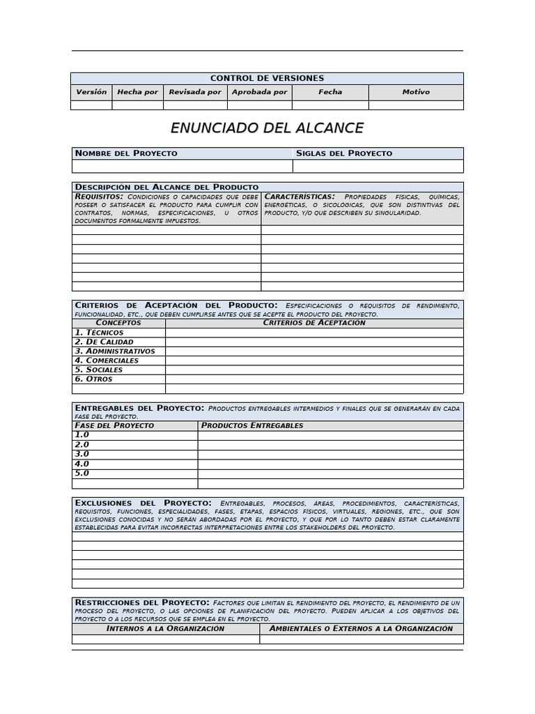 Formato de Enunciado Del Alcance | PDF