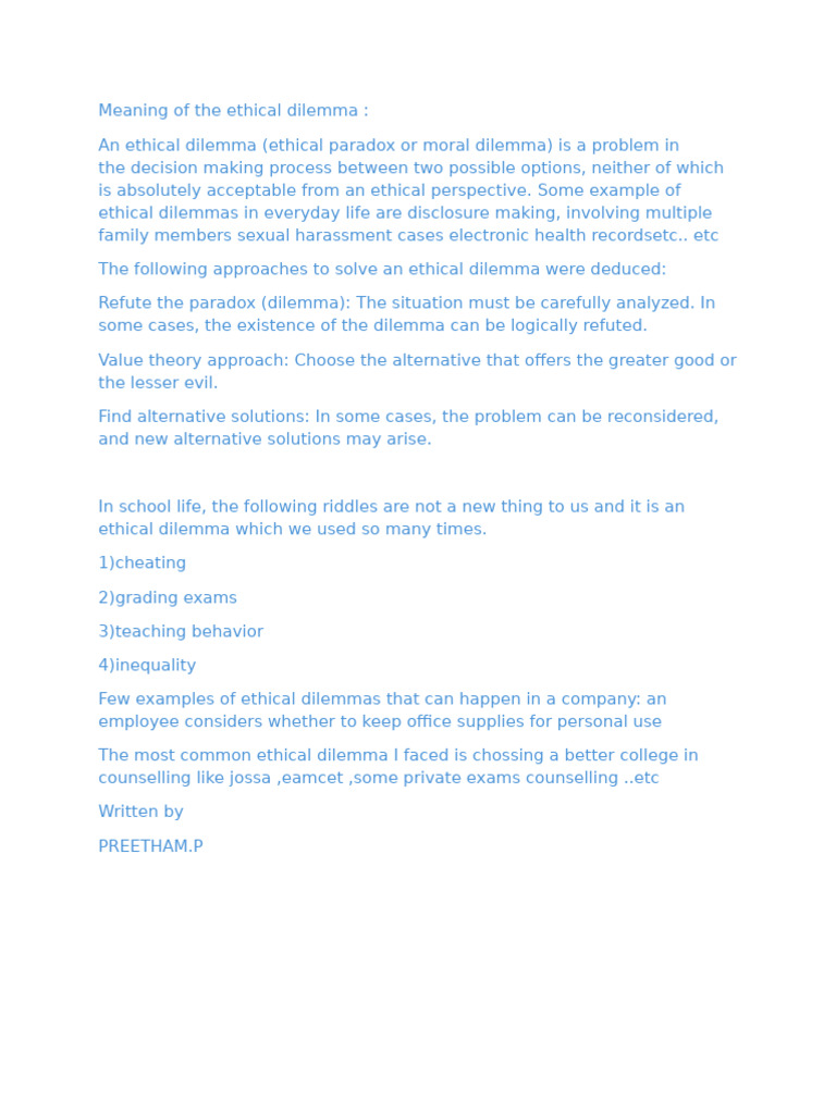 Understanding Ethical Dilemmas in Education | PDF