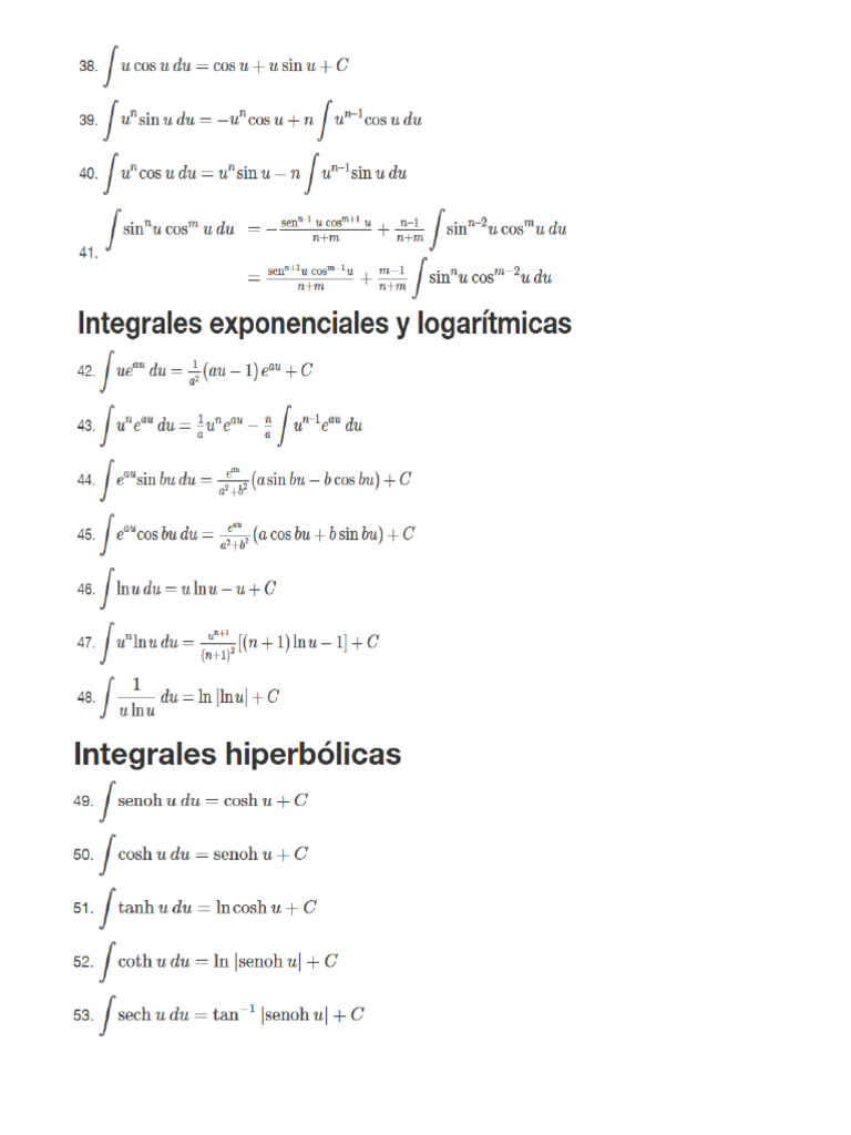 Tabla de Integrales | PDF