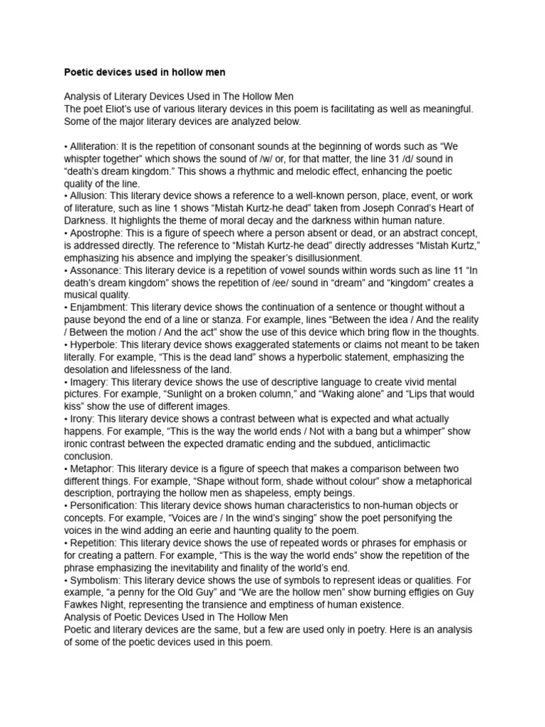 Poetic Devices Used in Hollow Men | PDF | Poetry | Metre (Poetry)