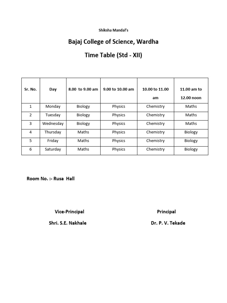 Time Table - April 2025 - PCMB - XII | PDF