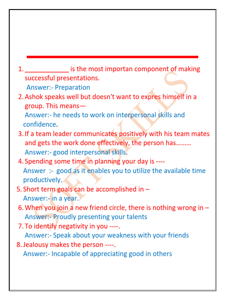 Soft Skills Exam Questions & Answers | PDF | Social Psychology | Psychology