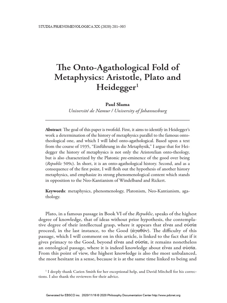 The Onto-Agathological Fold of Metaphysics Aristotle, Plato and ...