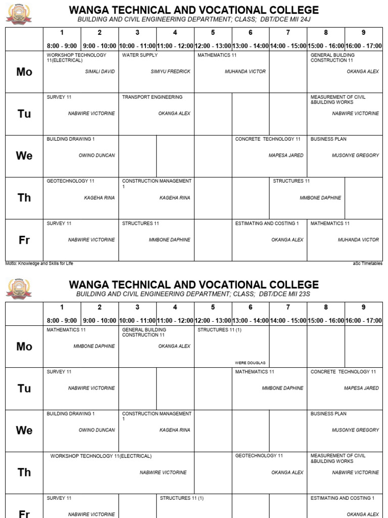 fINAL MAY AUGUST 2025 CLASS TIMETABLE | PDF | Engineering | Science