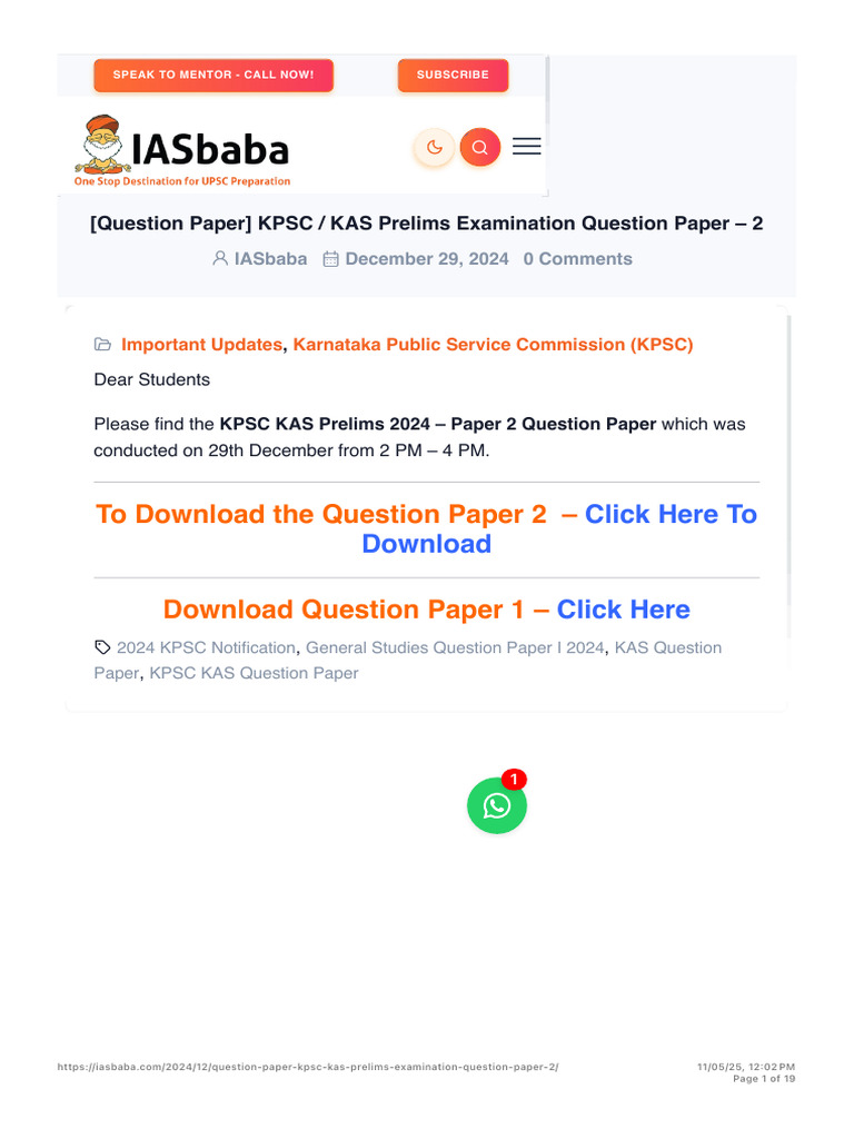 KPSC KAS Prelims 2024 Paper 2 | PDF