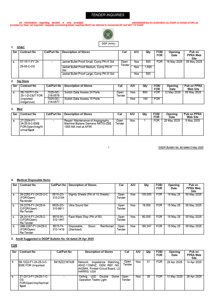 DGDP Tender Bulletin No. 65, May 2025 | PDF | Aviation | Rotating Machines