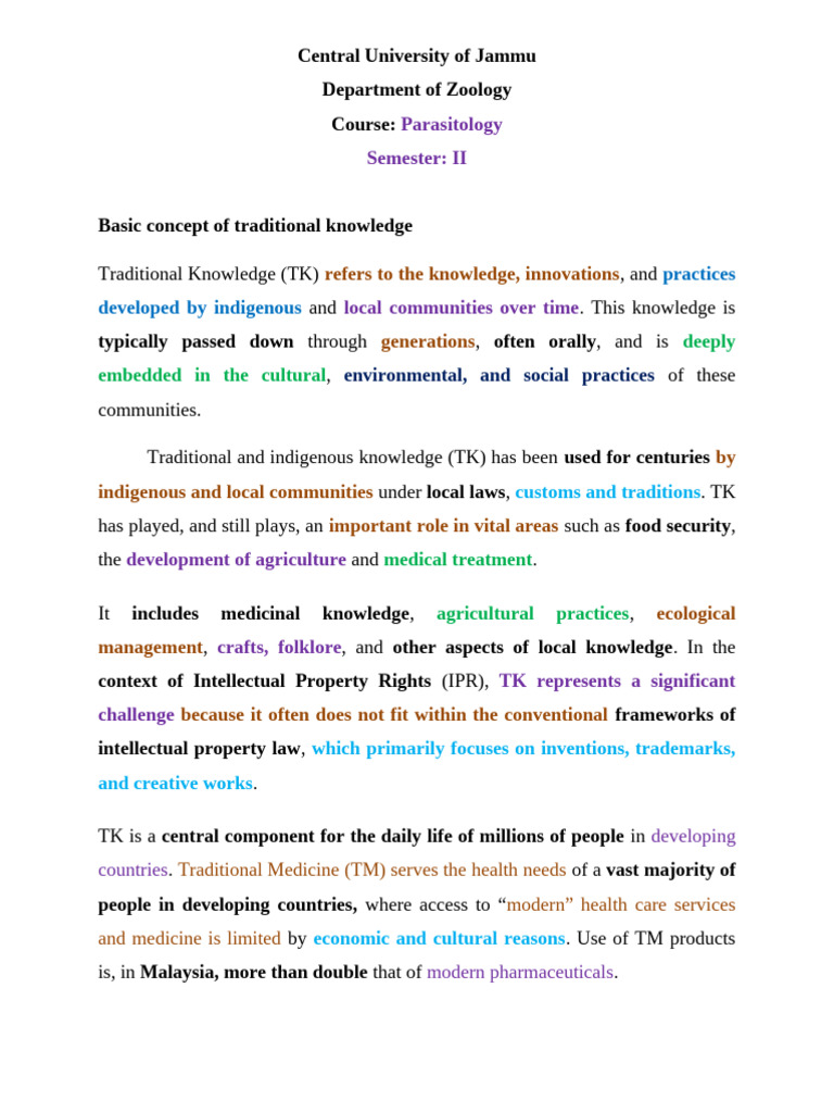 Basic Concept of Traditional Knowledge | PDF | Traditional Knowledge | Patent