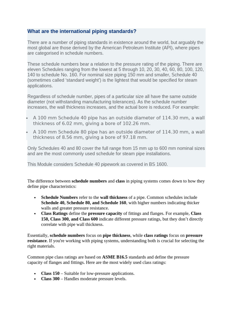 International Piping Standards Overview | PDF | Pipe (Fluid Conveyance ...