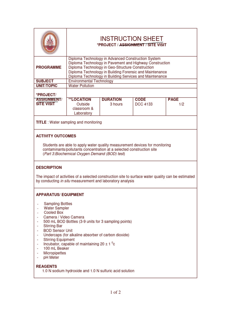Lab3 - Biochemical Oxygen Demand (BOD) | PDF | Water Quality | Water