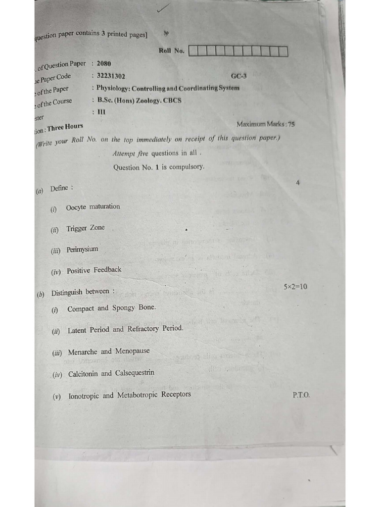 Physiology Pyqs | PDF