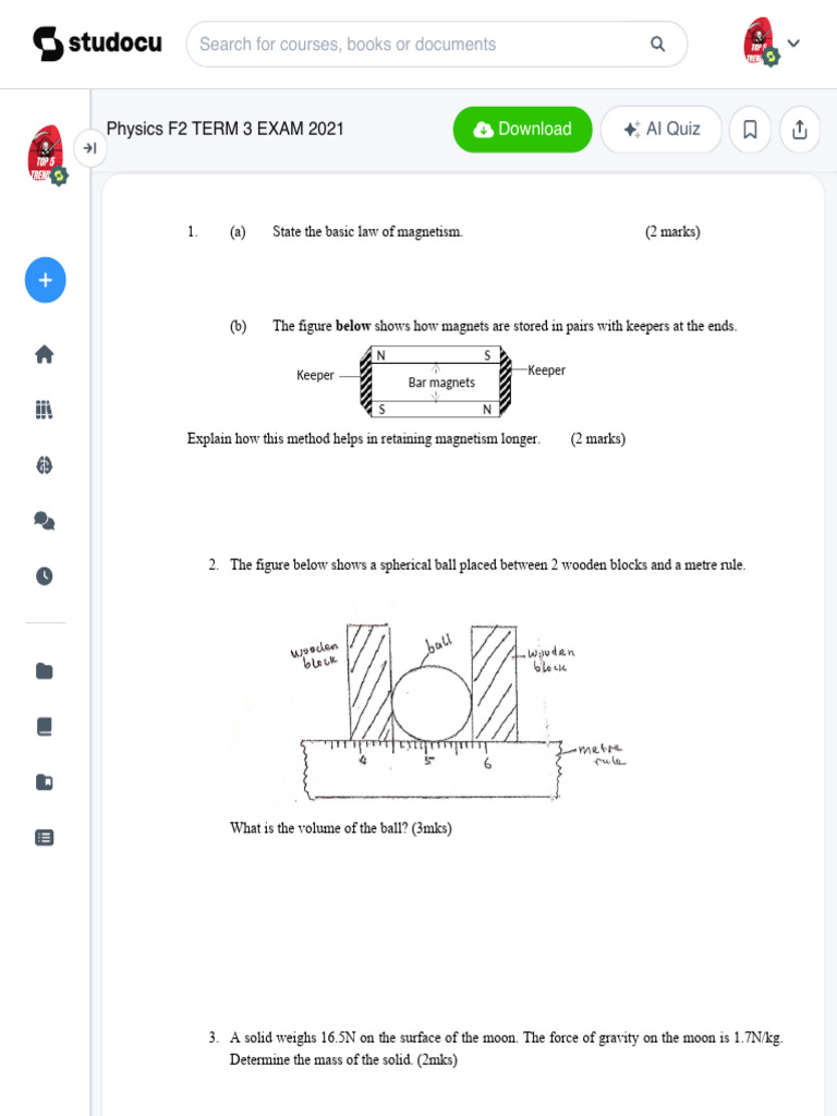 Physics F2 TERM 3 EXAM 2021 - Studocu | PDF