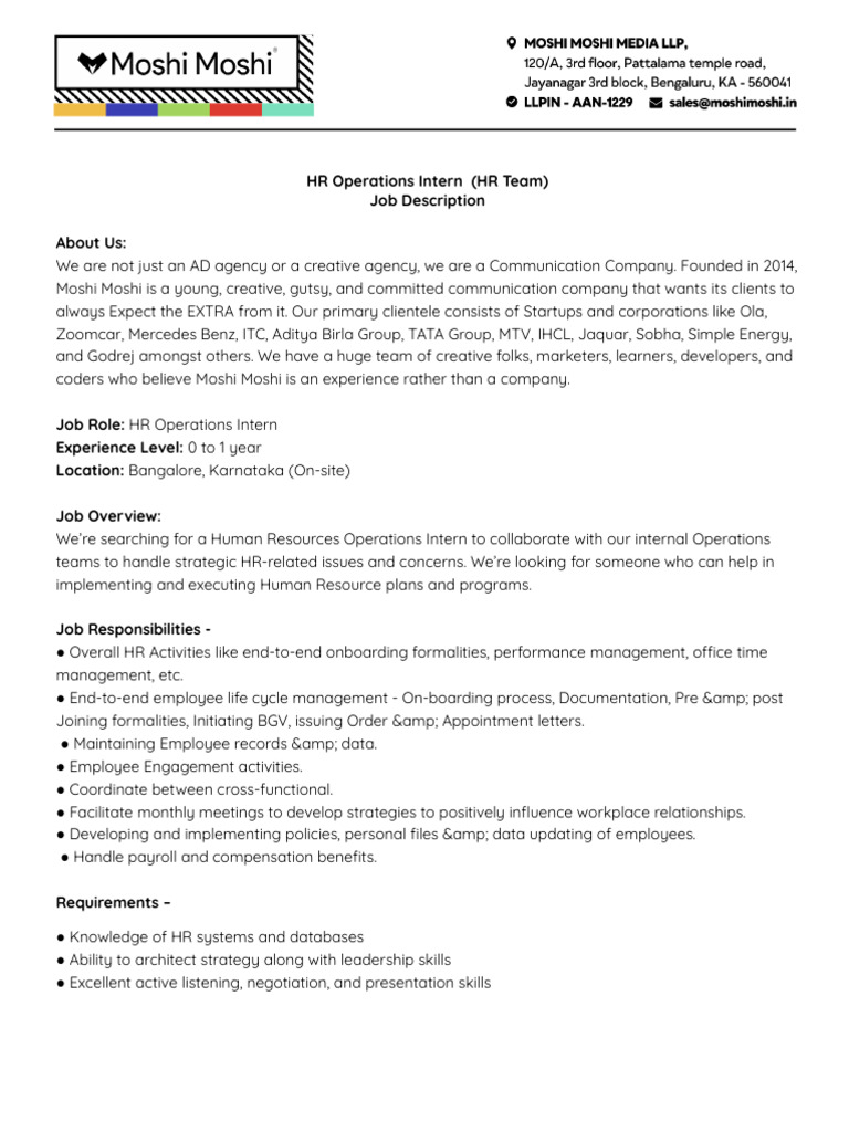 HR Operations Intern | PDF