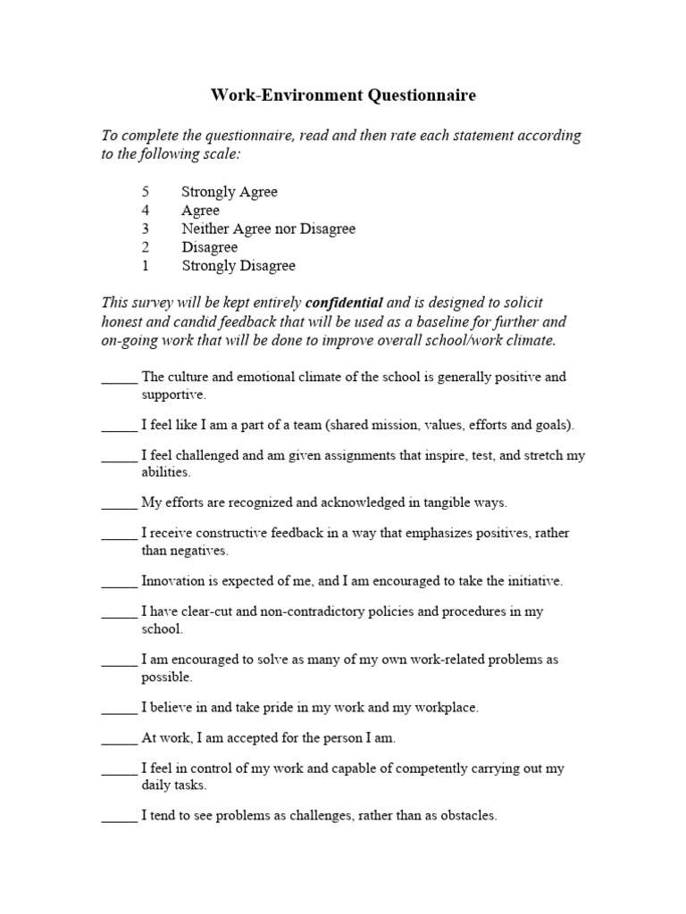 Work Environment Questionnaire Survey | PDF | Thought | Feeling