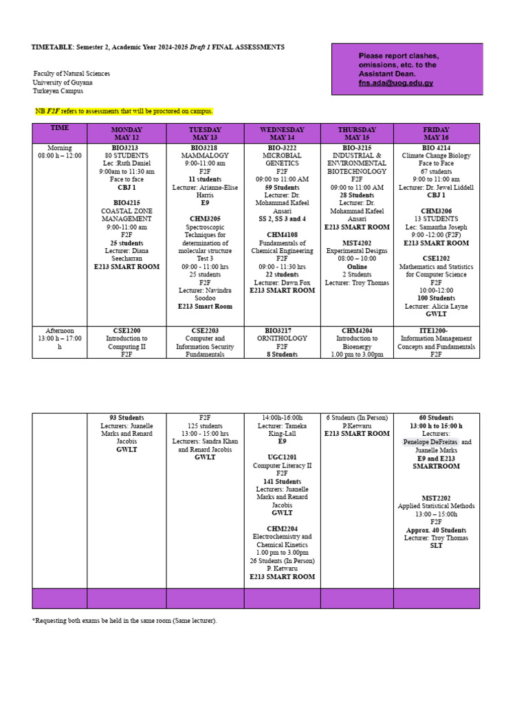 Final Assessment 2024 - 2025 TIMETABLE Revised FINAL Semester 2, 2024-2025 Revised | PDF ...