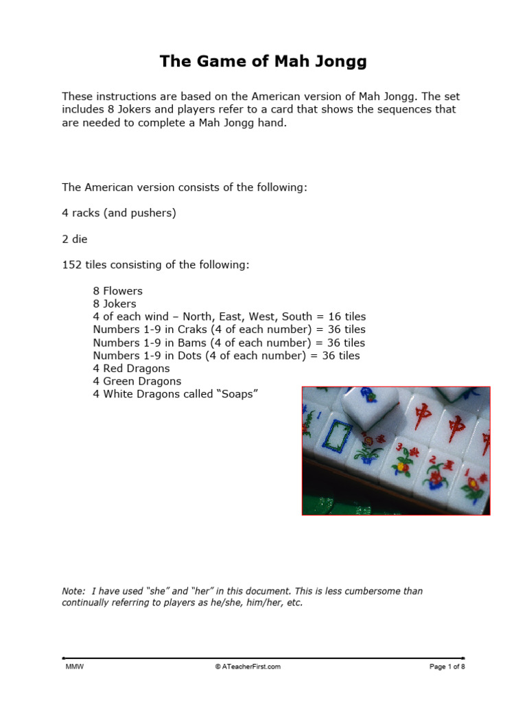 Mahjong 2016 Instructions 1 | PDF | Mahjong | Board Games