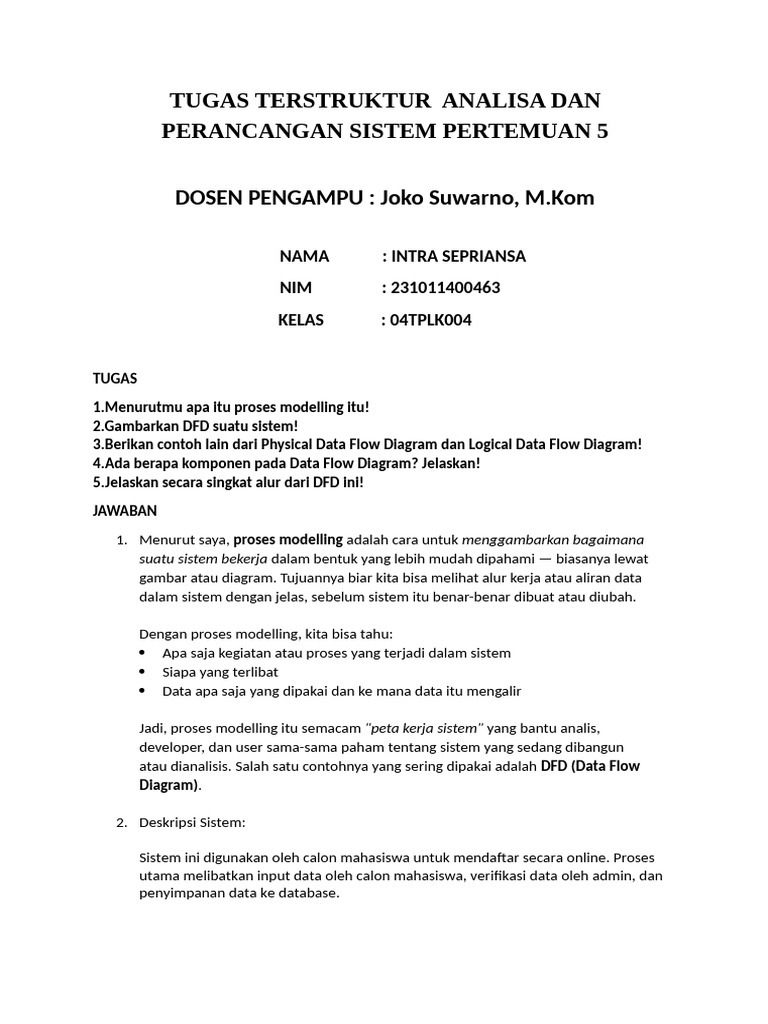 Tugas Terstruktur Analisa Dan Perancangan Sistem Pertemuan 5 | PDF