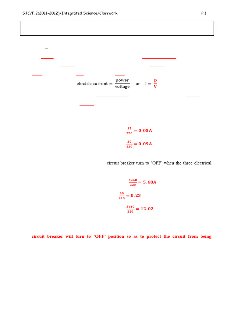 F2 IS Classwork Sheet 10 - Ans | PDF | Watt | Voltage
