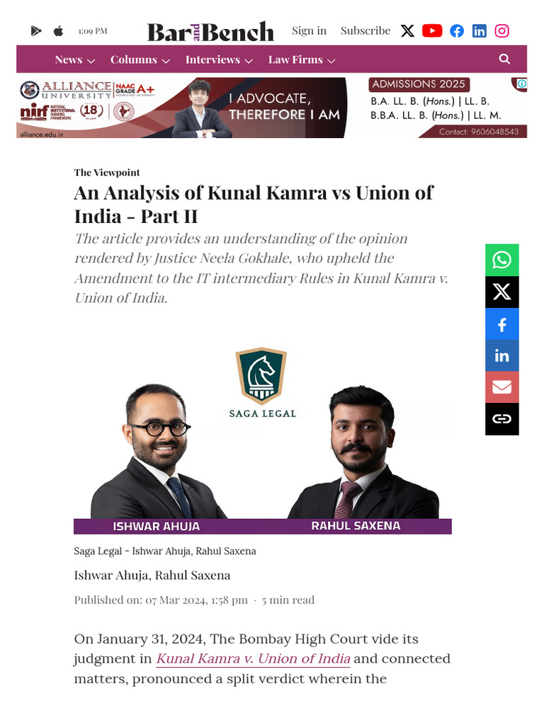 An Analysis of Kunal Kamra Vs Union of India - Part II | PDF ...