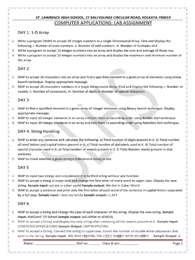 Class 10 Computer Applications Lab Assignment | PDF