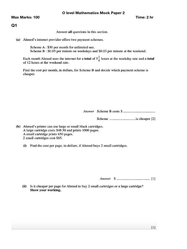 O Level Mathematics Mock Paper 2 | PDF