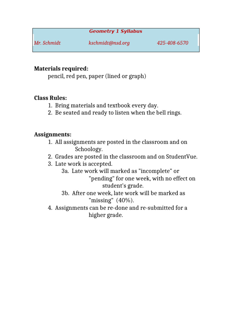Geometry Syllabus 2023-2024 | PDF