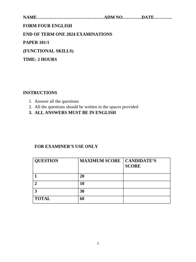 English f4t1 Pp1 2024 Qs | PDF